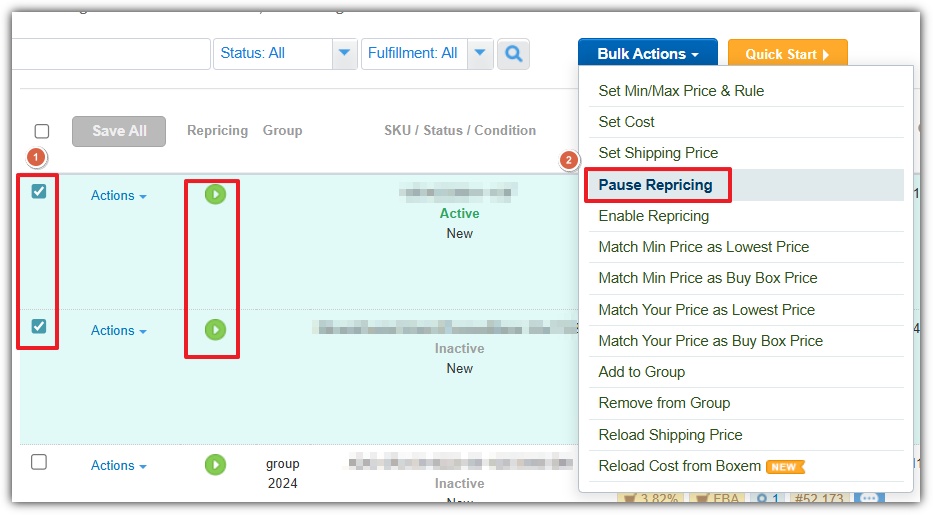 FAQ - How to pause or enable repricing? – BQool Help Center